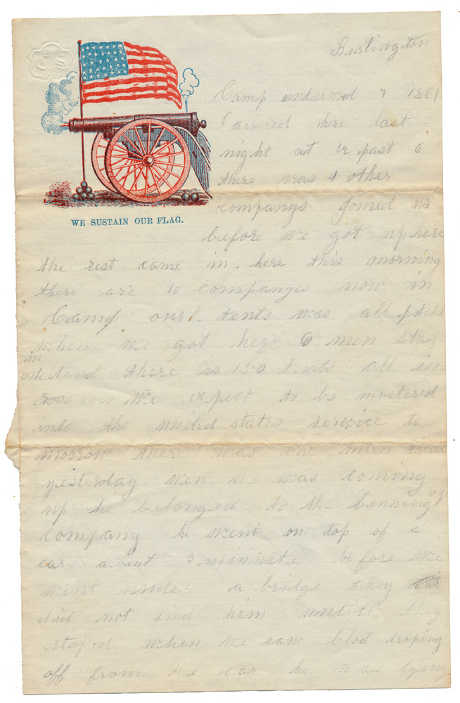 AUG. 1861 UNION SOLDIER LETTER—PRIVATE HENRY L. COOLEY, CO. “C”, 2ND ...
