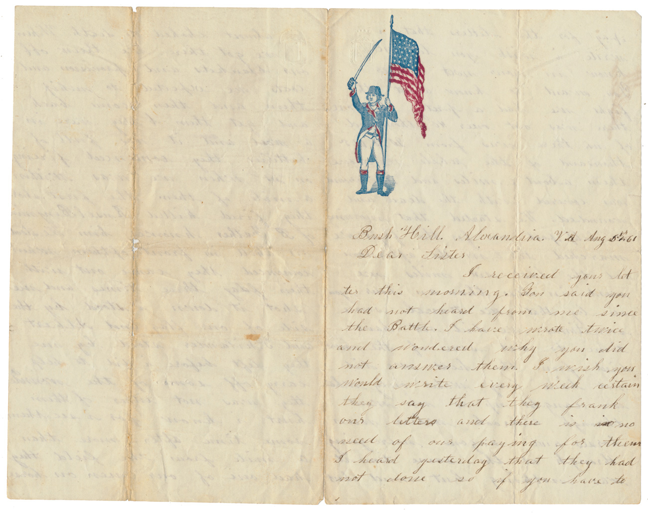 AUG. 1861 UNION SOLDIER LETTER—PRIVATE HENRY L. COOLEY, CO. “C”, 2ND ...
