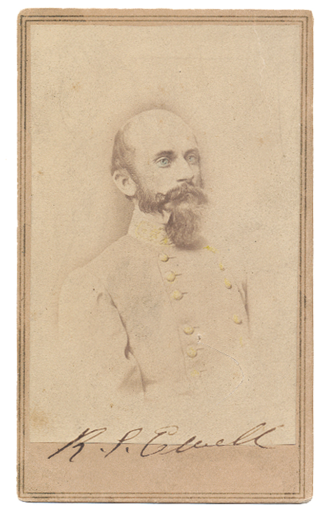 AUTOGRAPHED CDV OF CONFEDERATE GENERAL RICHARD S. EWELL — Horse Soldier