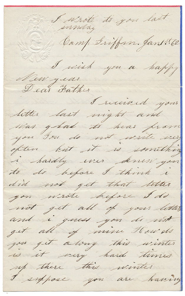 JAN. 1863 UNION SOLDIER LETTER - PRIVATE HENRY L. COOLEY, CO. “C”. 2ND ...