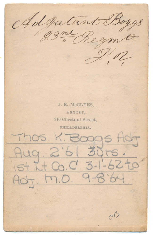 CDV OF ADJUTANT THOMAS K. BOGGS, 23RD PA. INFANTRY, BIRNEY’S ZOUAVES ...