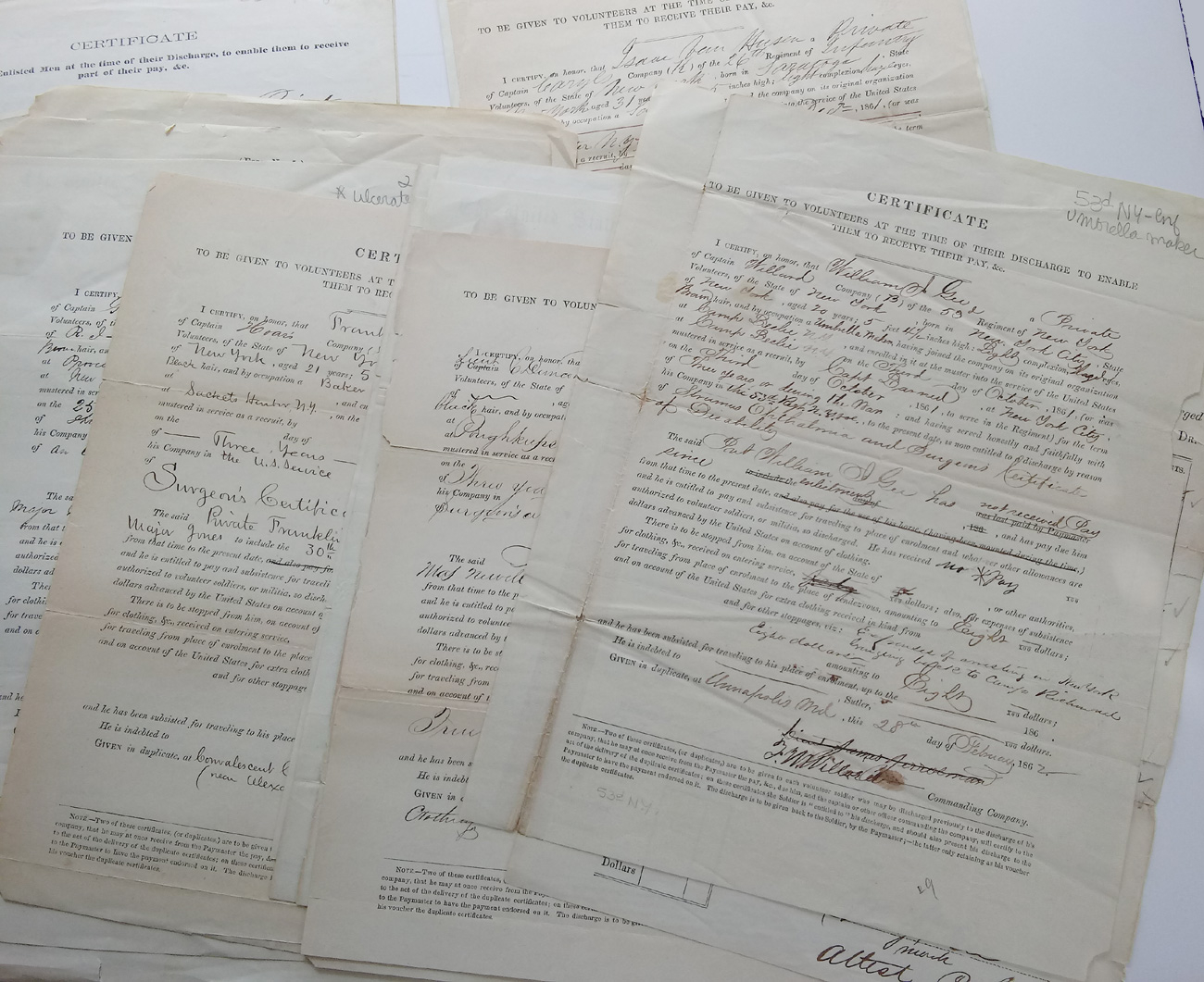 LOT OF 53 DOCUMENTS FOR UNION SOLDIERS BEING DISCHARGED FOR VARIOUS ...