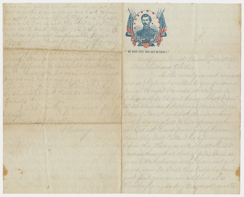 NOV. 1861 UNION SOLDIER LETTER—HENRY F. PRINDLE, CO. “B”, 5th ...