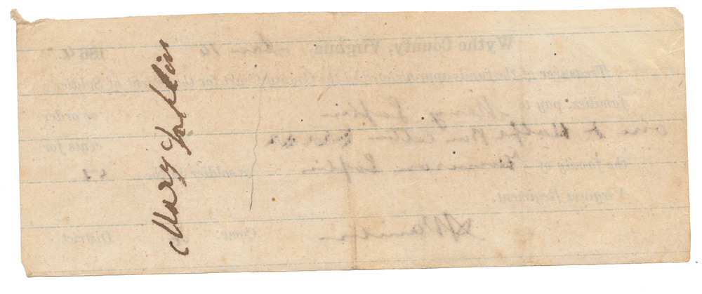 ALLOTMENT CHECK FOR WYTHE COUNTY, VA SOLDIER’S WIFE – HARRISON LOFLIN ...