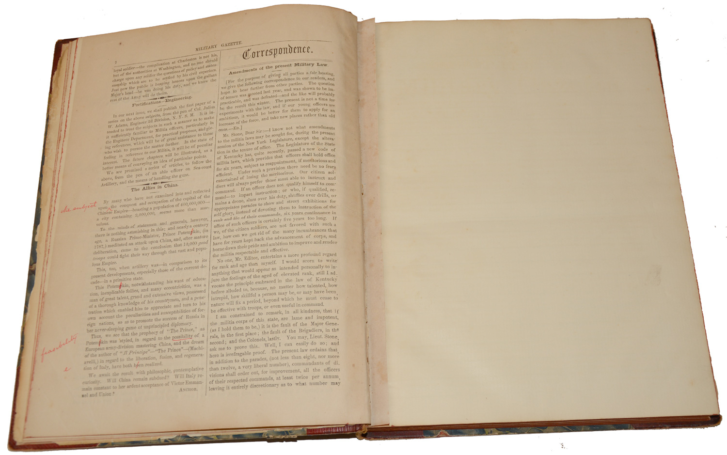 BOUND COPY OF “THE MILITARY GAZETTE” FOR 1861 – WITH PERIOD HANDWRITTEN ...