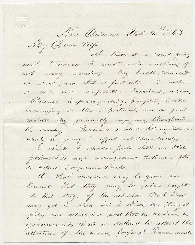 OCTOBER 1863 UNION SOLDIER LETTER—BREVET BRIGADIER GENERAL ISAAC DYER ...