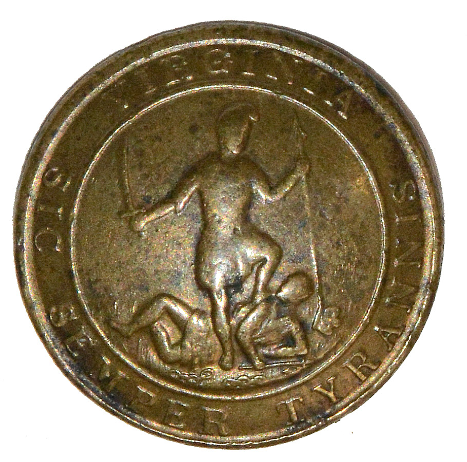 VIRGINIA BUTTON WITH LABEL, FROM COAT OF REBEL COLONEL — Horse Soldier