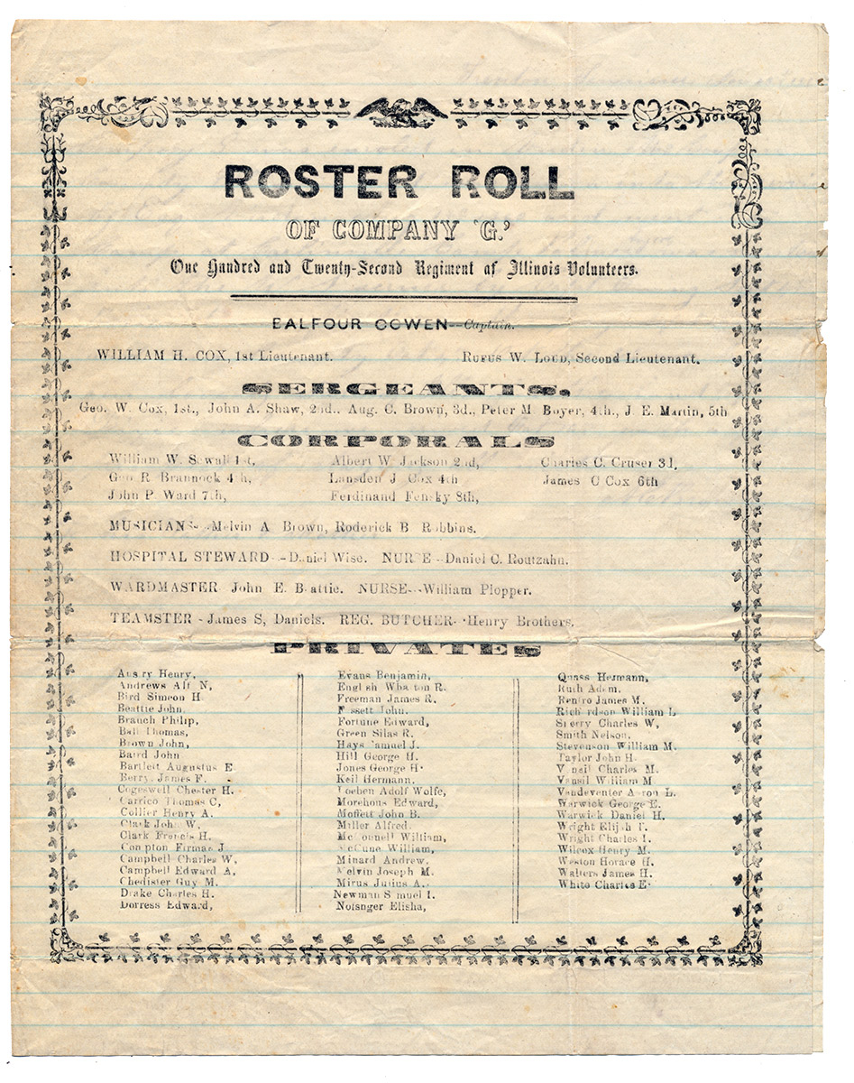 ROSTER ROLL OF COMPANY 'G', ONE HUNDRED AND TWENTY-SECOND REGIMENT OF ...