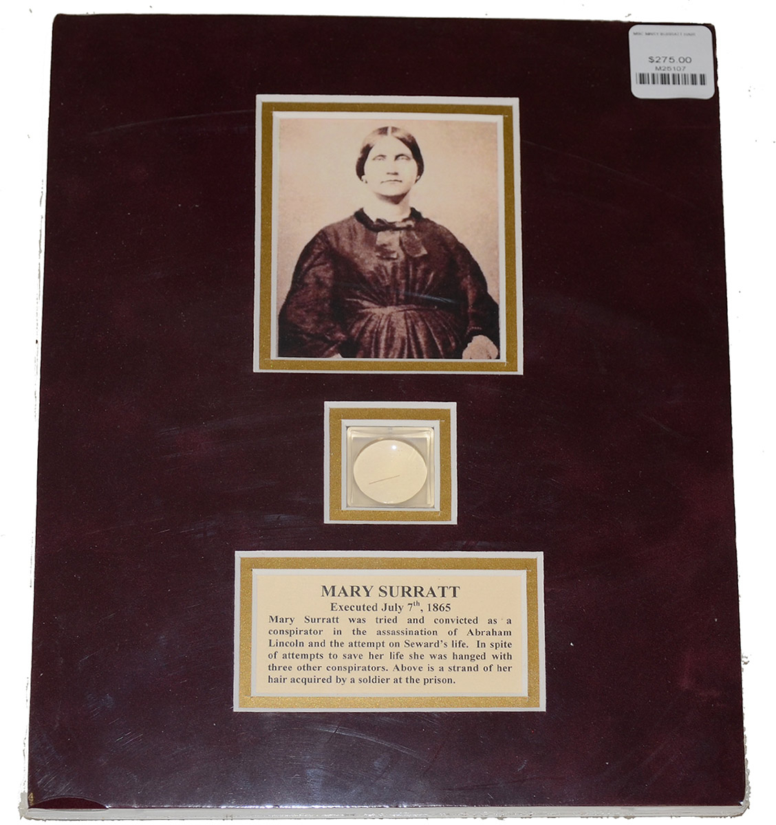 STRAND OF MARY SURRATT’S HAIR – LINCOLN ASSASSINATION CONSPIRATOR ...