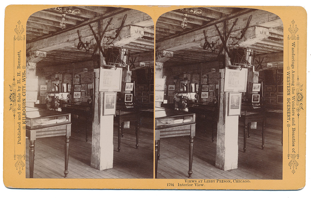 STEREO CARD VIEW OF THE INTERIOR OF LIBBY PRISON AT THE CHICAGO WORLD’S ...
