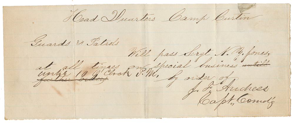 HANDWRITTEN PASS FOR 13TH PENNSYLVANIA RESERVES “BUCKTAIL” SOLDIER ...