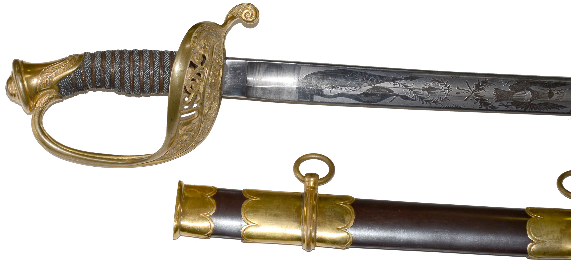 EXCELLENT REGULATION U.S. 1850 STAFF AND FIELD SWORD WITH SCABBARD ...