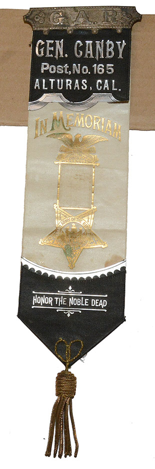 GAR MOURNING RIBBON FOR THE GENERAL CANBY POST #165 OF CALIFORNIA ...