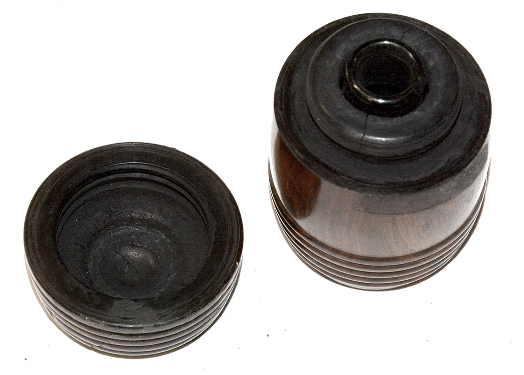 CIVIL WAR ROSEWOOD & GLASS TRAVEL INKWELL WITH CAP — Horse Soldier