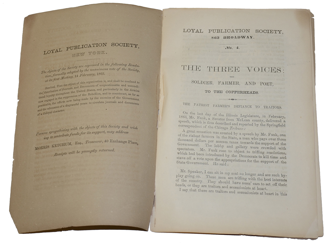 WAR-TIME PAMPHLET BY THE LOYAL PUBLICATION SOCIETY OF NEW YORK — Horse ...