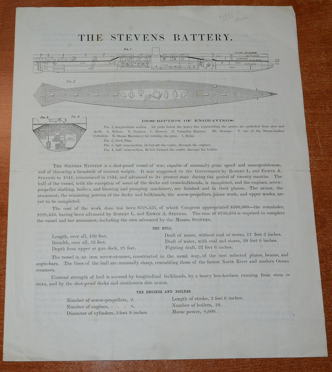 DOCUMENT ADVERTISING A SHIP CALLED THE STEVENS BATTERY — Horse Soldier