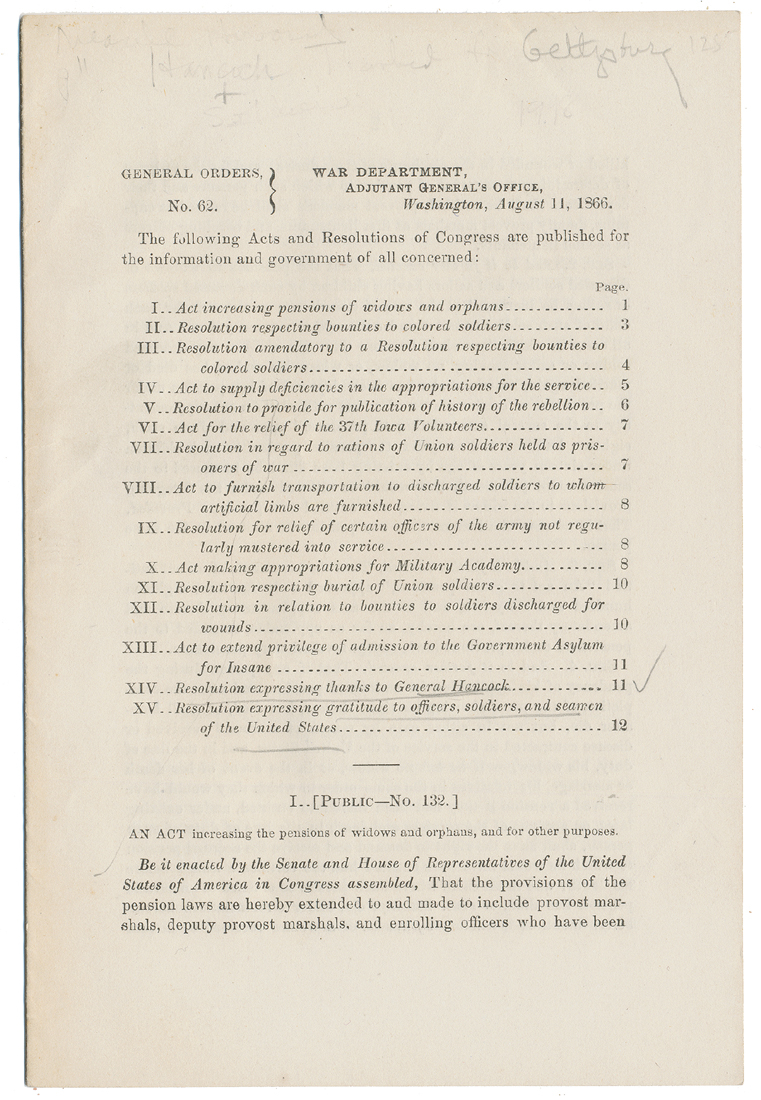 PRINTED GENERAL ORDER THAT INCLUDES THE THANKS OF CONGRESS FOR THE ...