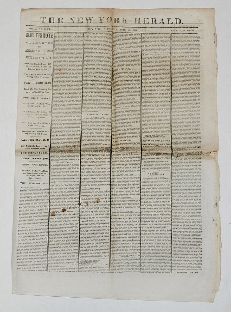 NEW YORK HERALD -- APRIL 26, 1865; LINCOLN FUNERAL — Horse Soldier