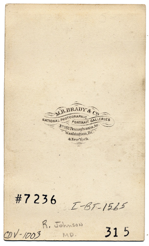 CDV OF MARYLAND REPRESENTATIVE REVERDY JOHNSON — Horse Soldier