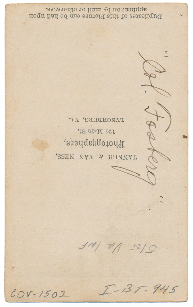 CDV OF COL. AUGUSTUS FORSBERG, 51ST VIRGINIA INFANTRY -- LYNCHBURG ...