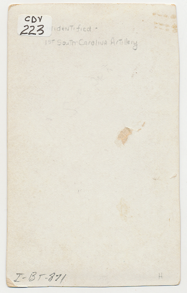 CDV OF UNIDENTIFIED CONFEDERATE CAPTAIN, 1ST SOUTH CAROLINA ARTILLERY ...