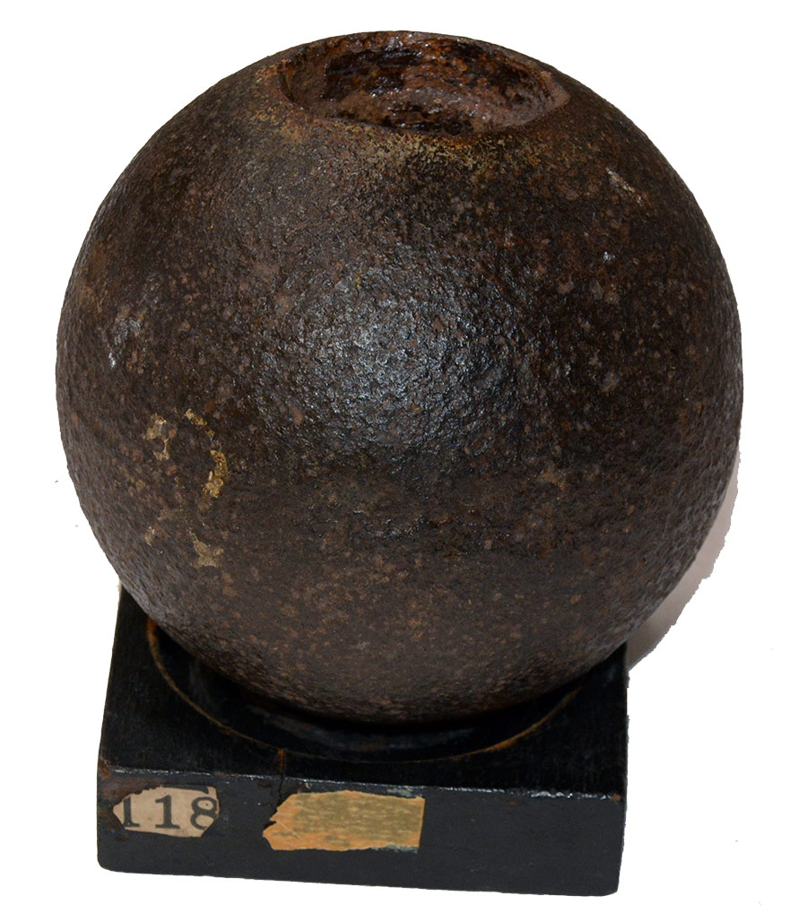US 4.52 INCH 12LB SPHERICAL CASE SHOT FROM PHILADELPHIA MOLLUS MUSEUM ...