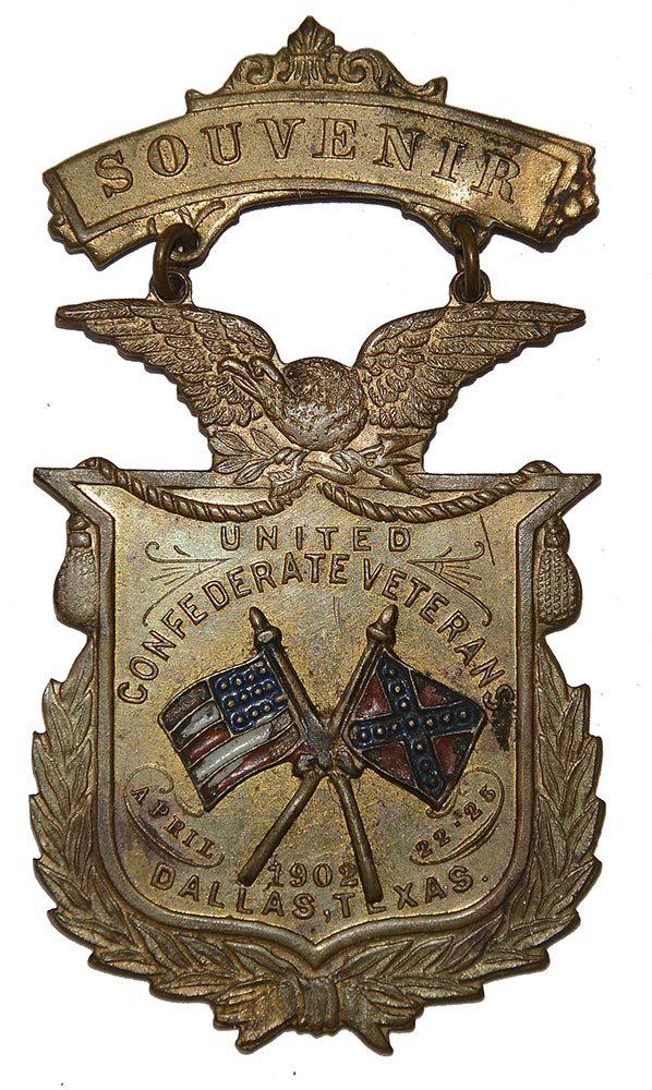 UCV BADGE FOR 1902 DALLAS REUNION WITH BOX — Horse Soldier