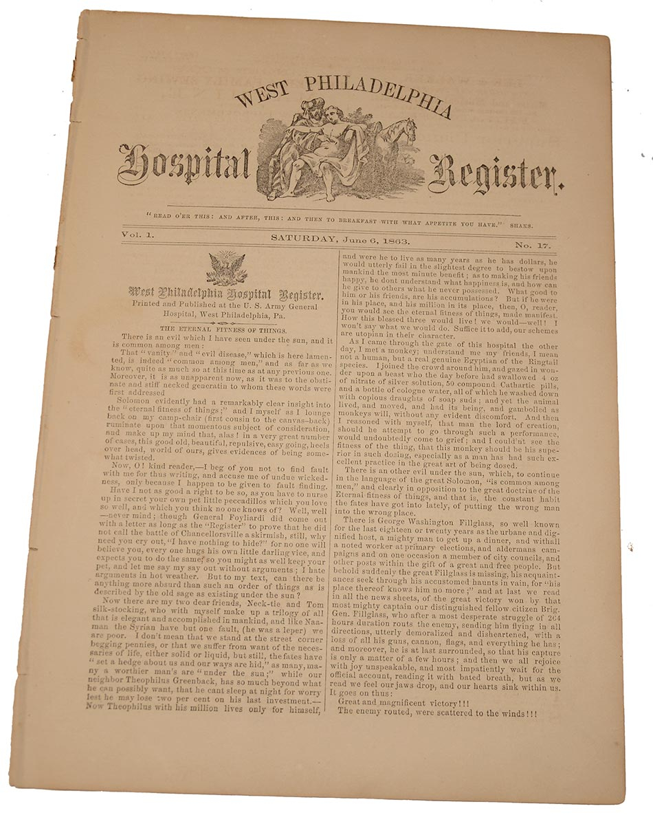 WEST PHILADELPHIA HOSPITAL REGISTER, VOL. 1, NO. 17, JUNE 6, 1863 ...