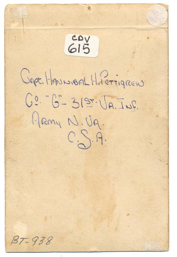 CDV OF "CAPTAIN HANNIBAL PETTIGREW, 31ST VIRGINIA INFANTRY" — Horse Soldier