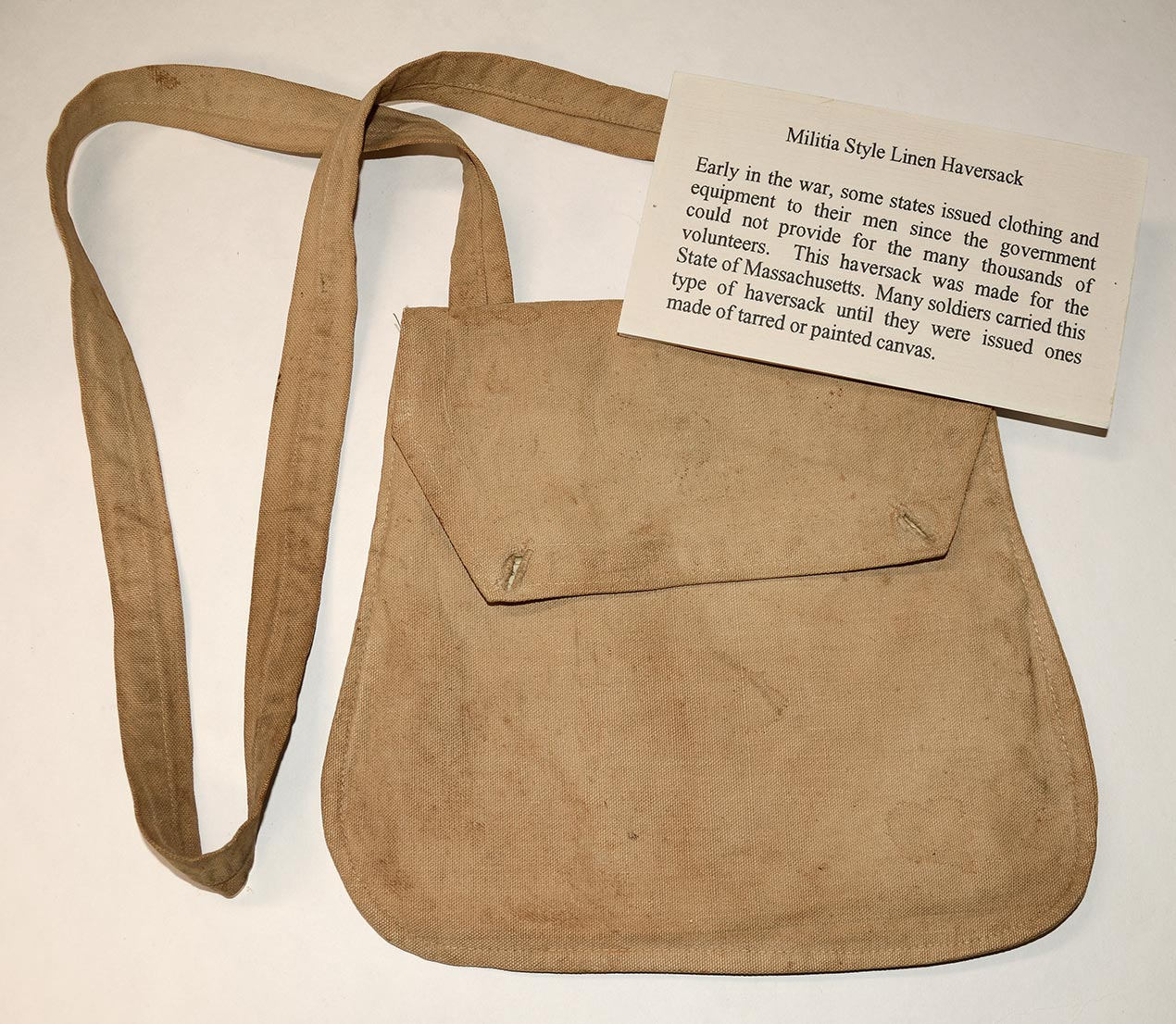 ORIGINAL LINEN CIVIL WAR STATE OF MASSACHUSETTS HAVERSACK — Horse Soldier