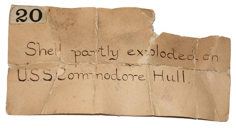 EXPLODED CONFEDERATE 3” READ SHELL FIRED INTO THE U.S.S. COMMODORE HULL ...