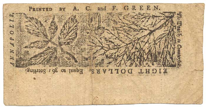1774 MARYLAND 8 DOLLAR NOTE IN FINE CONDITION — Horse Soldier