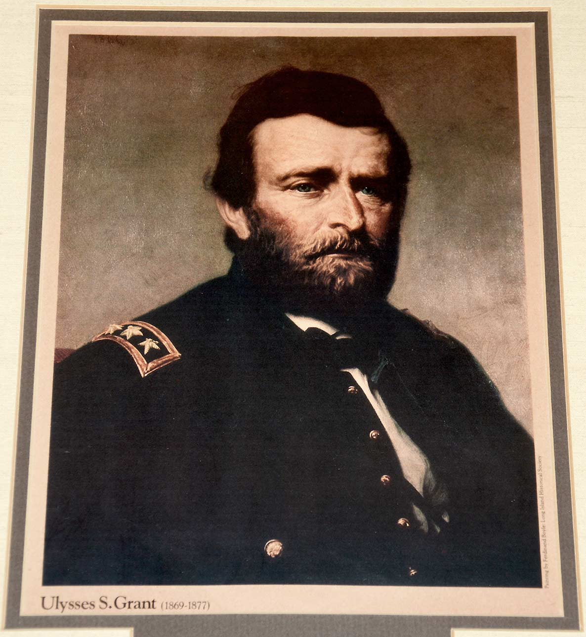 FRAMED POST-WAR U.S. GRANT CLIPPED SIGNATURE WITH LITHOGRAPH OF COLOR ...