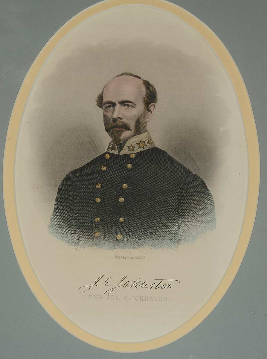 FRAMED GENERAL JOSEPH E. JOHNSTON, CS SIGNED ALS w/COLOR LITHOGRAPH ...