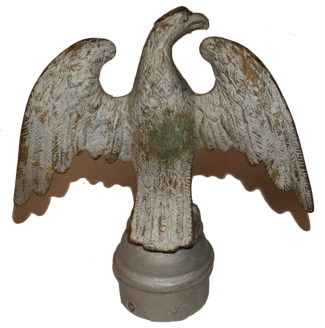HEAVY 19TH CENTURY WHITE METAL SPREAD-WINGED EAGLE FINIAL FOR A FLAG ...