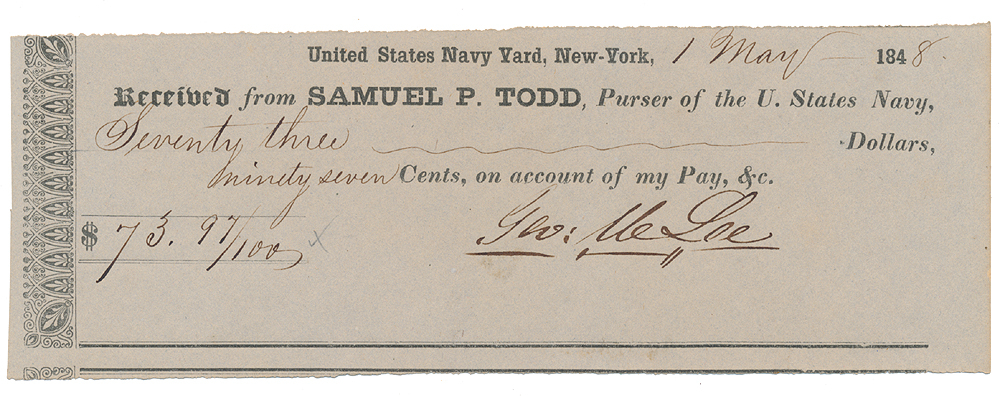 US NAVY RECEIPT – MEXICAN WAR — Horse Soldier