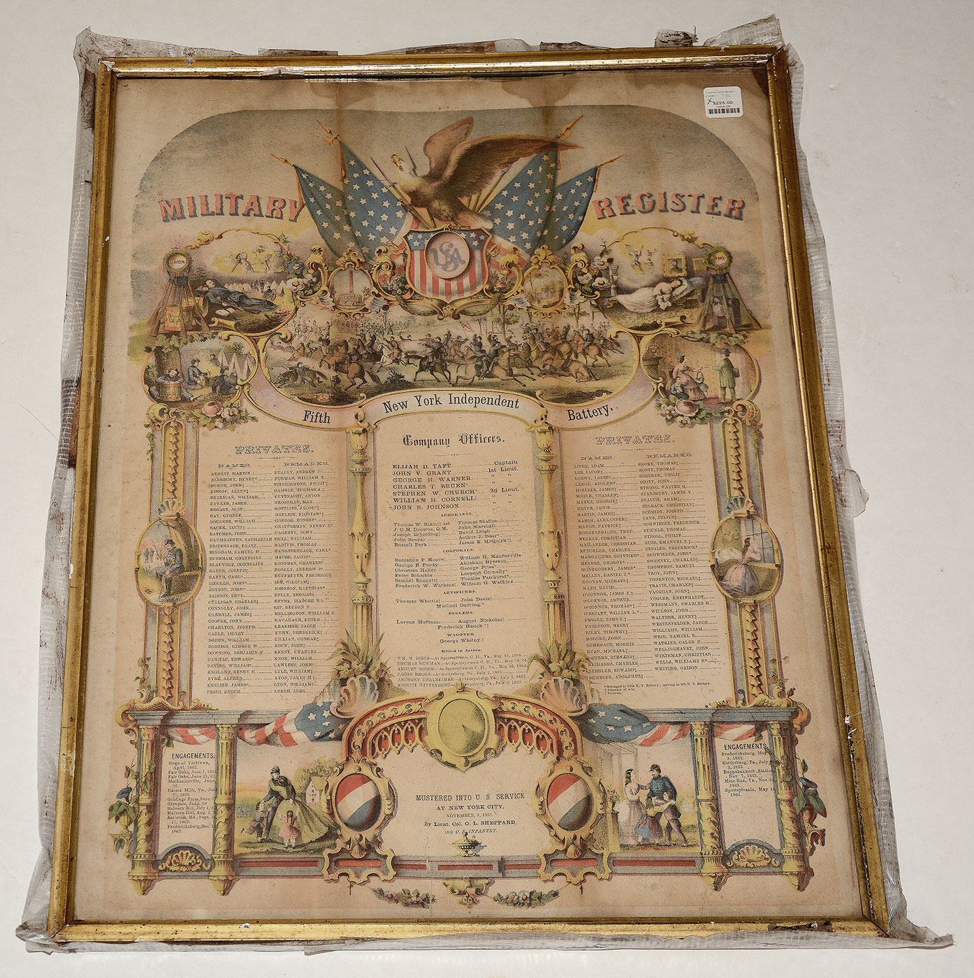 MEMORIAL - “MILITARY REGISTER / FIFTH NEW YORK INDEPENDENT BATTERY ...