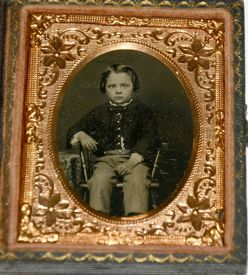 NINTH-PLATE RUBY AMBROTYPE OF A YOUNG BOY — Horse Soldier