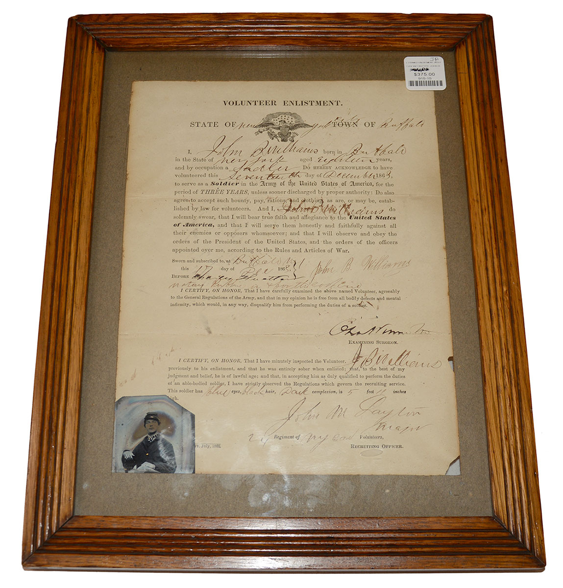 CERTIFICATE OF ENLISTMENT - SERGEANT JOHN B. WILLIAMS, CO. “M”, 24TH ...