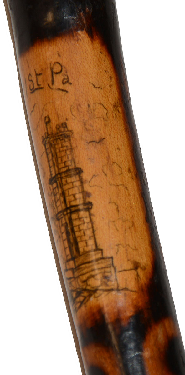 91st PENNSYLVANIA MONUMENT SOUVENIR PYROGRAPHY CANE — Horse Soldier