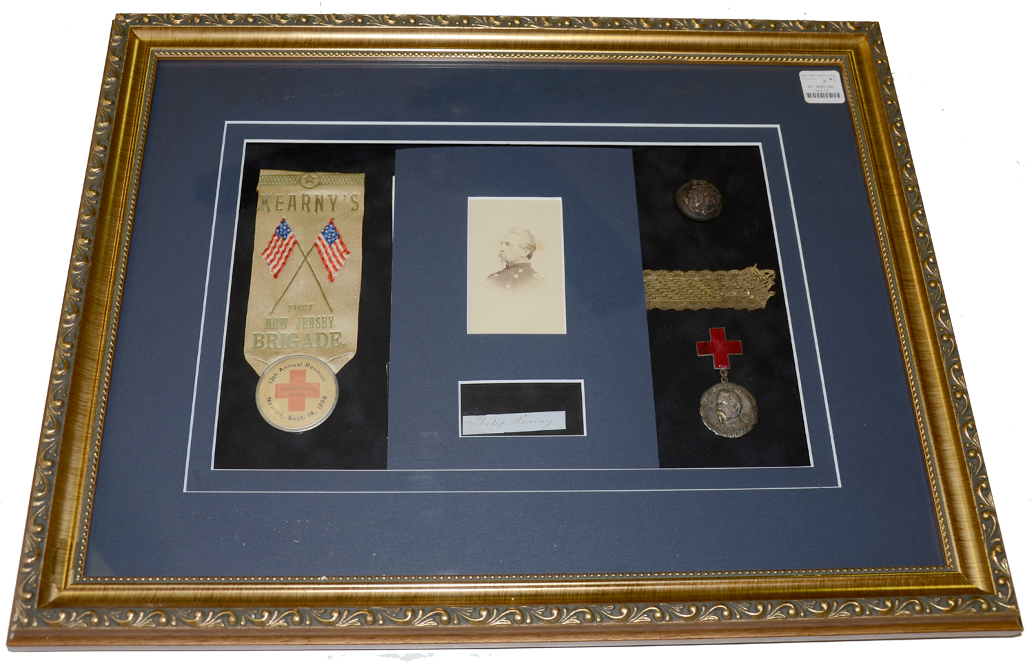 FRAMED PERSONALIZED OVERCOAT BUTTON IDENTIFIED TO MAJOR GENERAL PHILIP ...