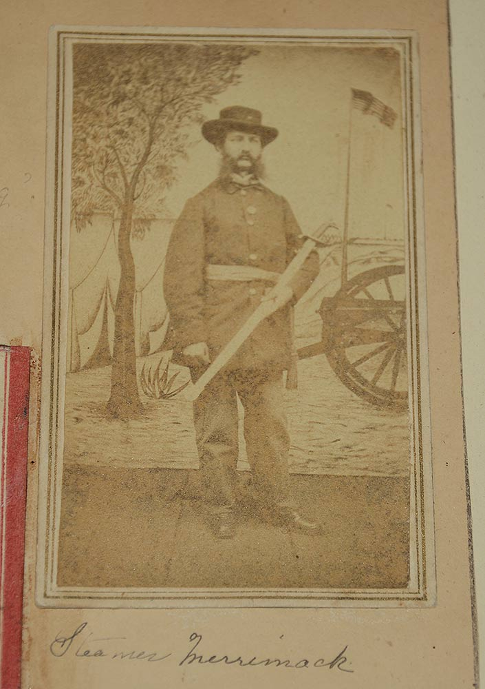 FRAMED SCRAPBOOK PAGE WITH 8 CDV SIZED IMAGES FROM 26TH MASSACHUSETTS ...