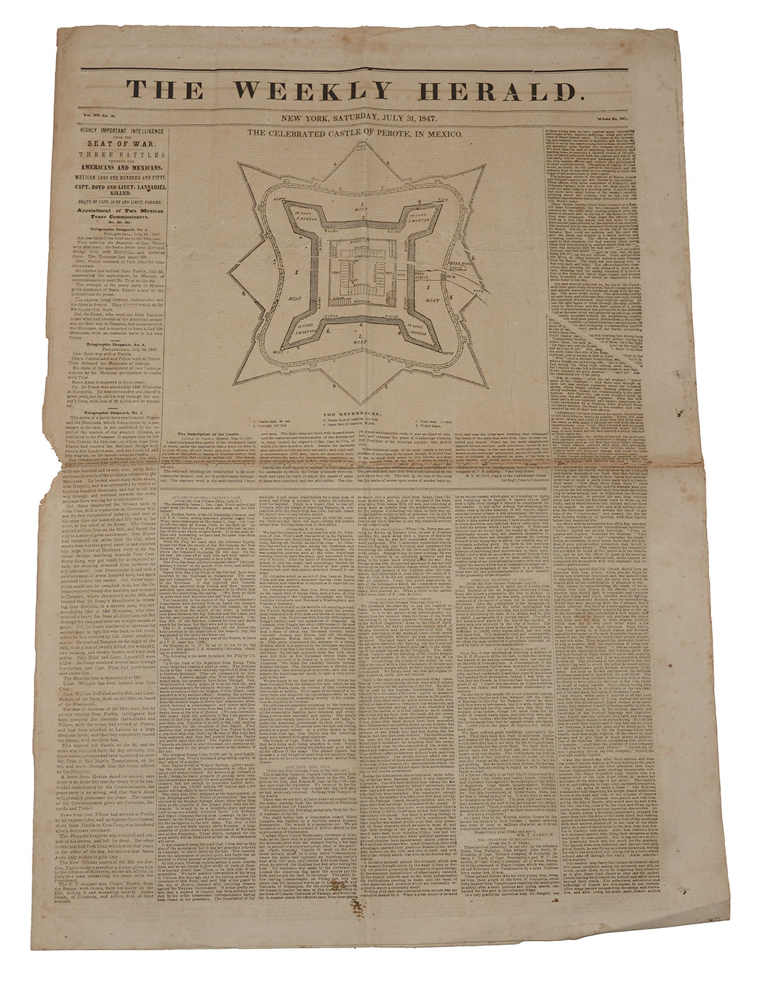 RARE MEXICAN WAR NEWSPAPER “THE WEEKLY HERALD” FOR JULY 31, 1847 ...