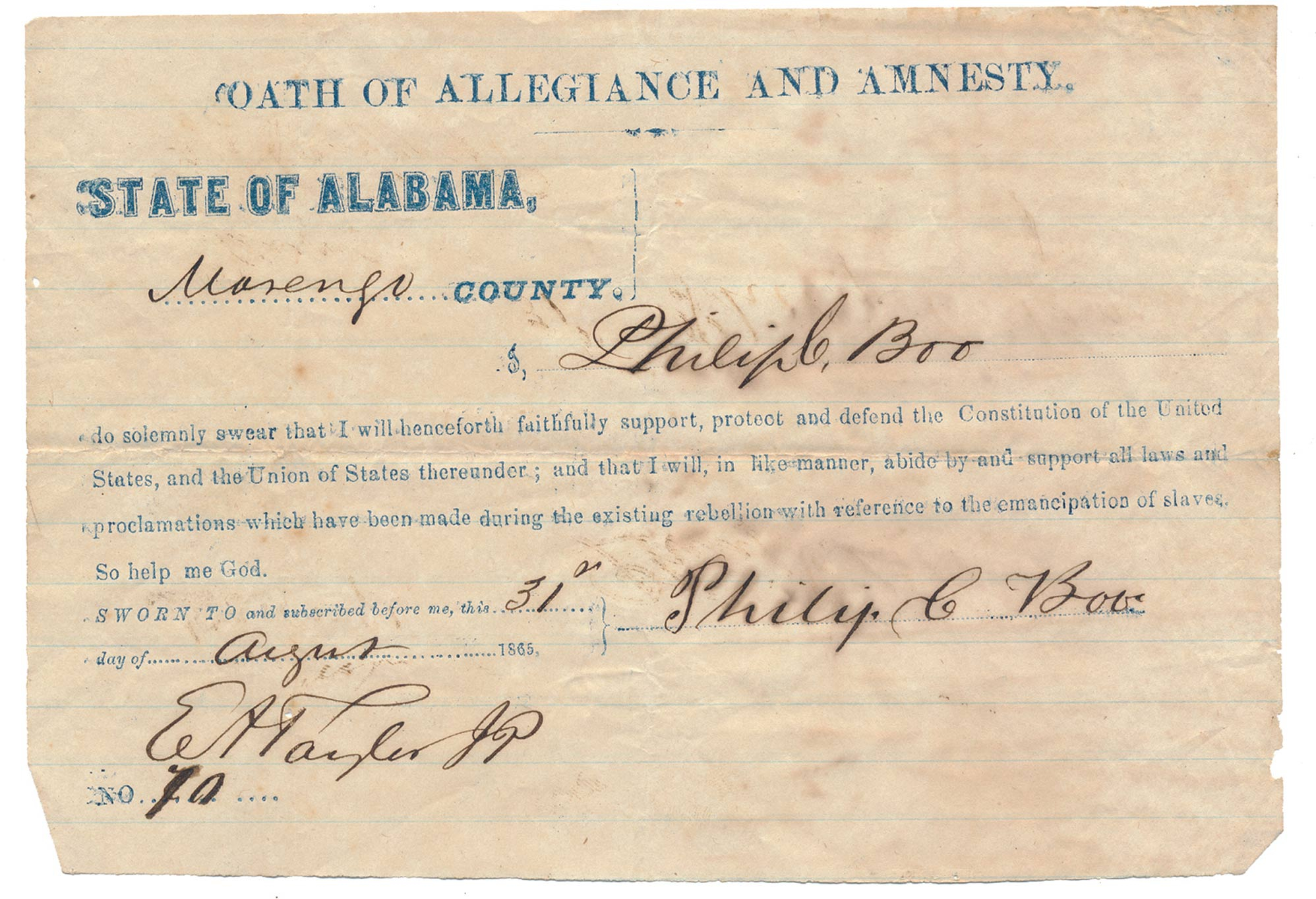 RARE CONFEDERATE ENROLLMENT DOCUMENT AND OATH OF ALLEGIANCE DOCUMENT ...