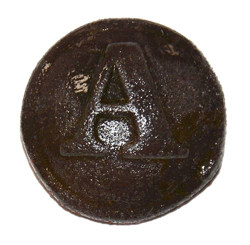 CONFEDERATE BLOCK “A” COAT BUTTON FROM KNORR’S WOODS, GETTYSBURG ...
