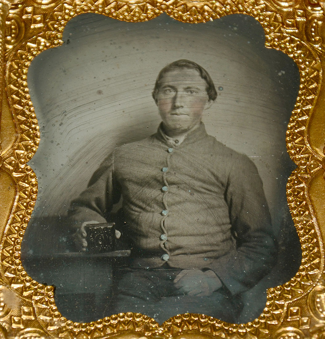 SIXTH PLATE AMBROTYPE OF A SEATED SOUTH CAROLINA CONFEDERATE SOLDIER ...