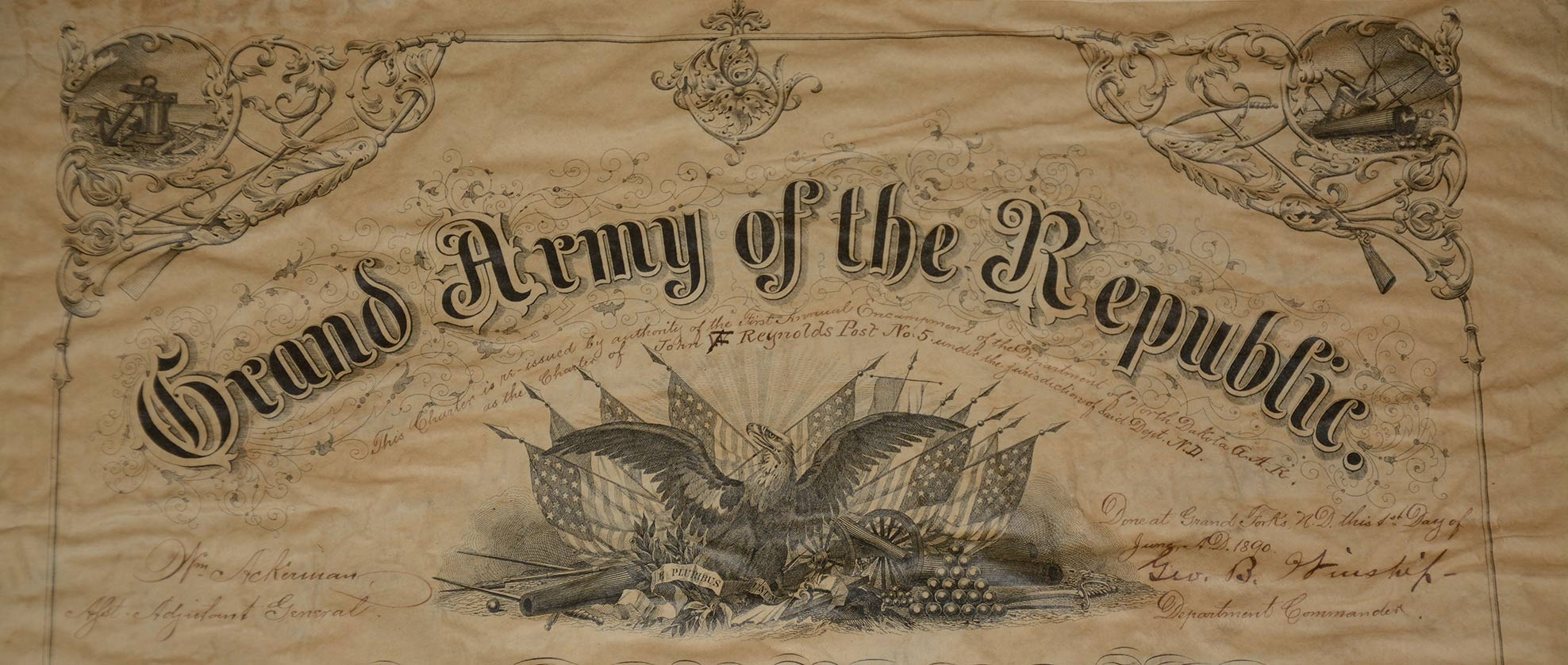 FRAMED GAR POST CHARTER FOR THE JOHN F. REYNOLDS POST #5 IN NORTH ...