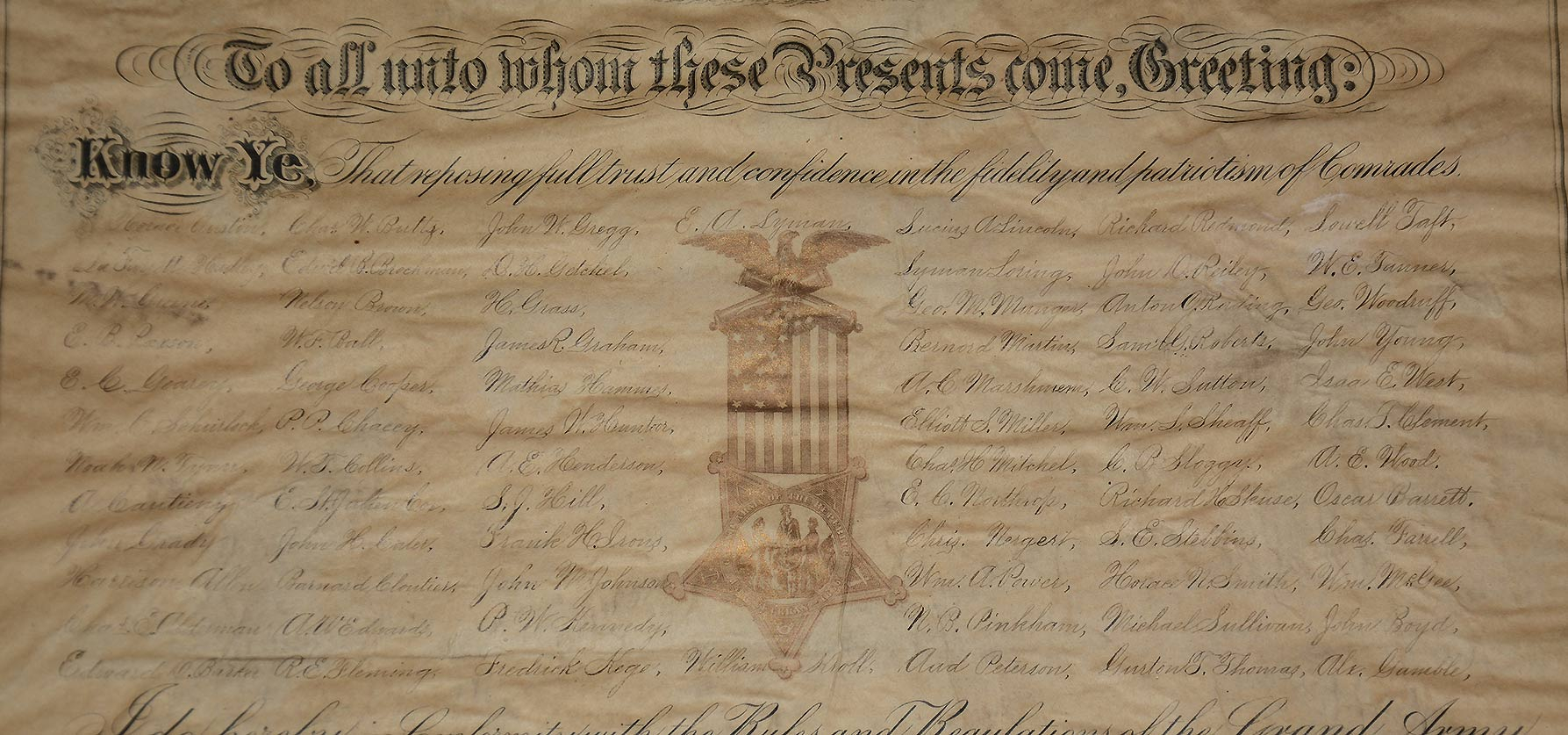 FRAMED GAR POST CHARTER FOR THE JOHN F. REYNOLDS POST #5 IN NORTH ...