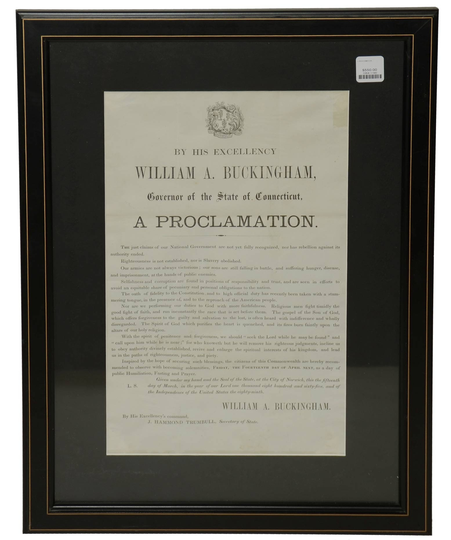 THE GOVERNOR OF CONNECTICUT PROCLAIMS A DAY OF PENITENCE AND PRAYER SET ...