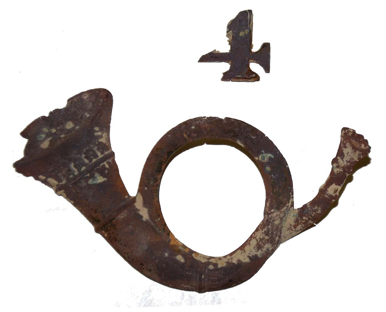 RELIC US INFANTRY HORN INSIGNIA W/ 4TH REGIMENT NUMERAL, RECOVERED FROM ...